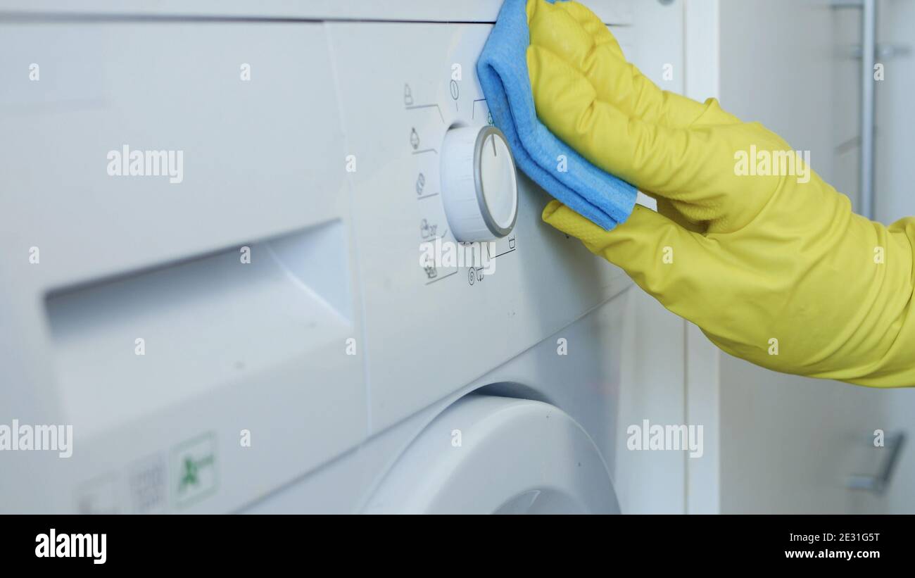 Closeup Image with Person Hands Wearing Protective Yellow Household ...