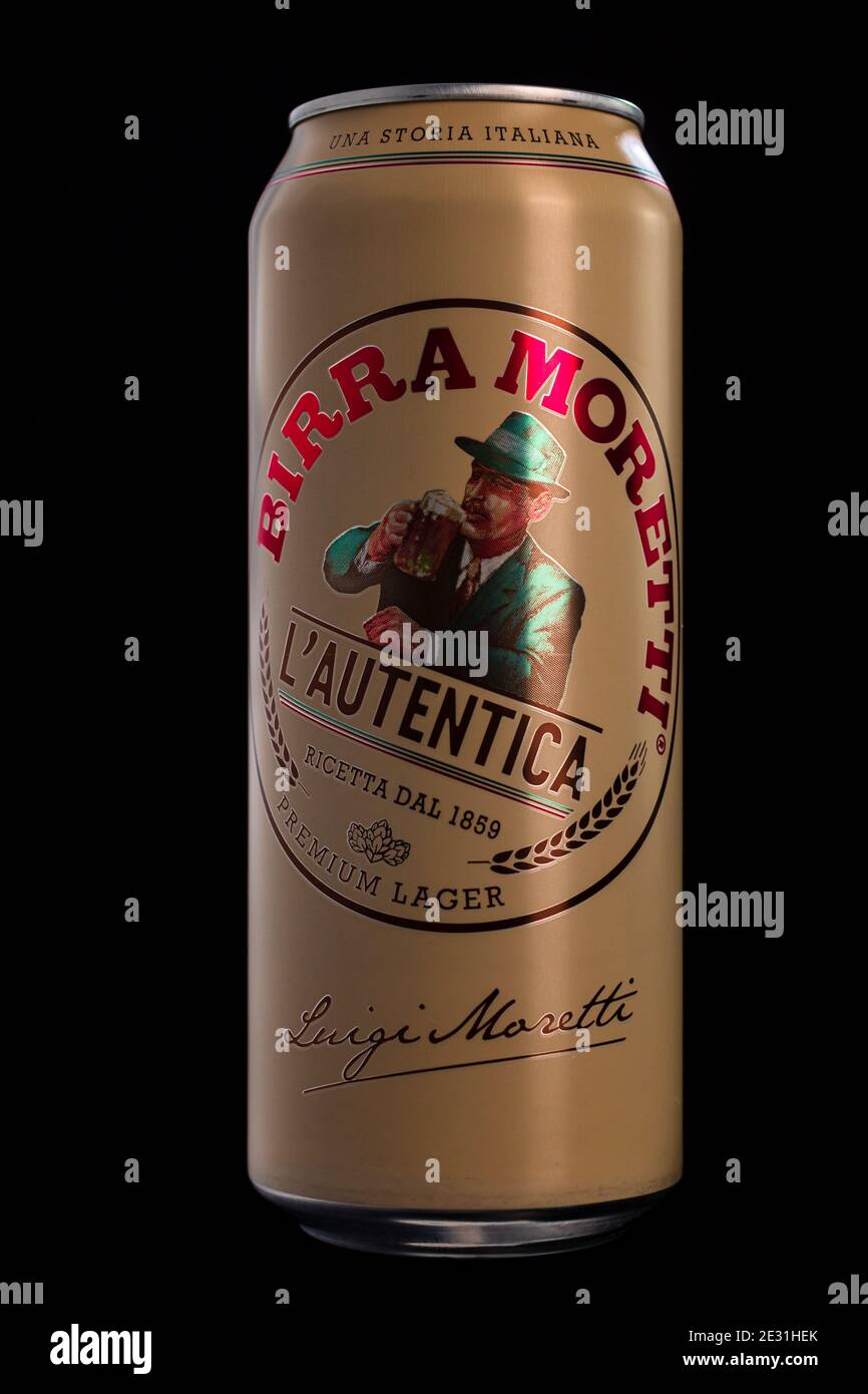 Birra Moretti, a premium lager beer produced by Italian brewing company ...