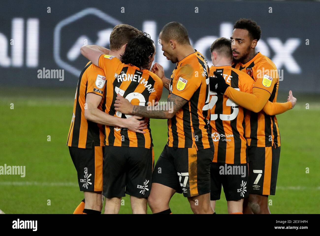 Hull City's Mallik Wilks (right) and team mates after scoring during ...