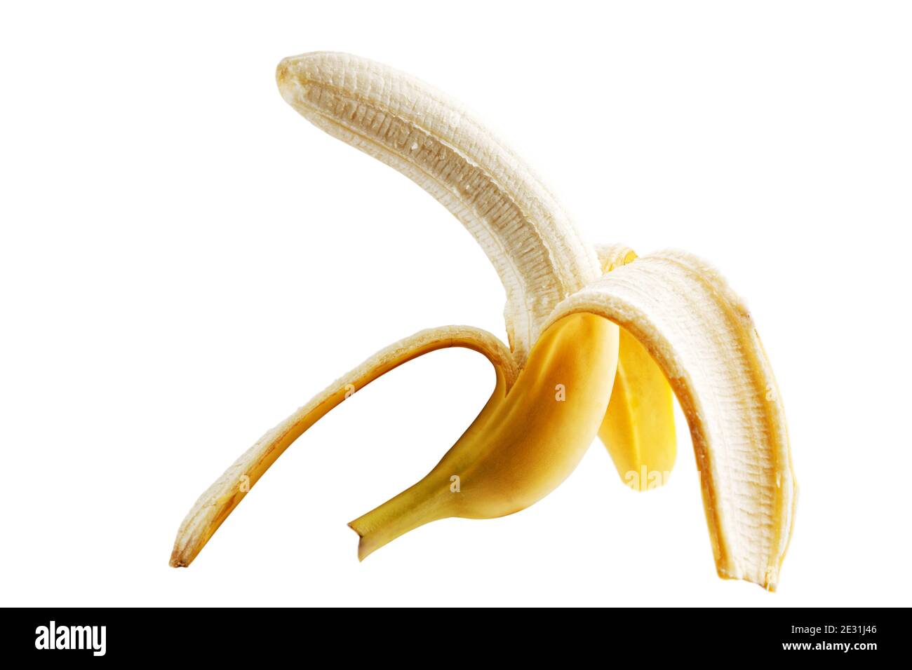 Closeup half peeled banana isolated on a white background Stock Photo ...