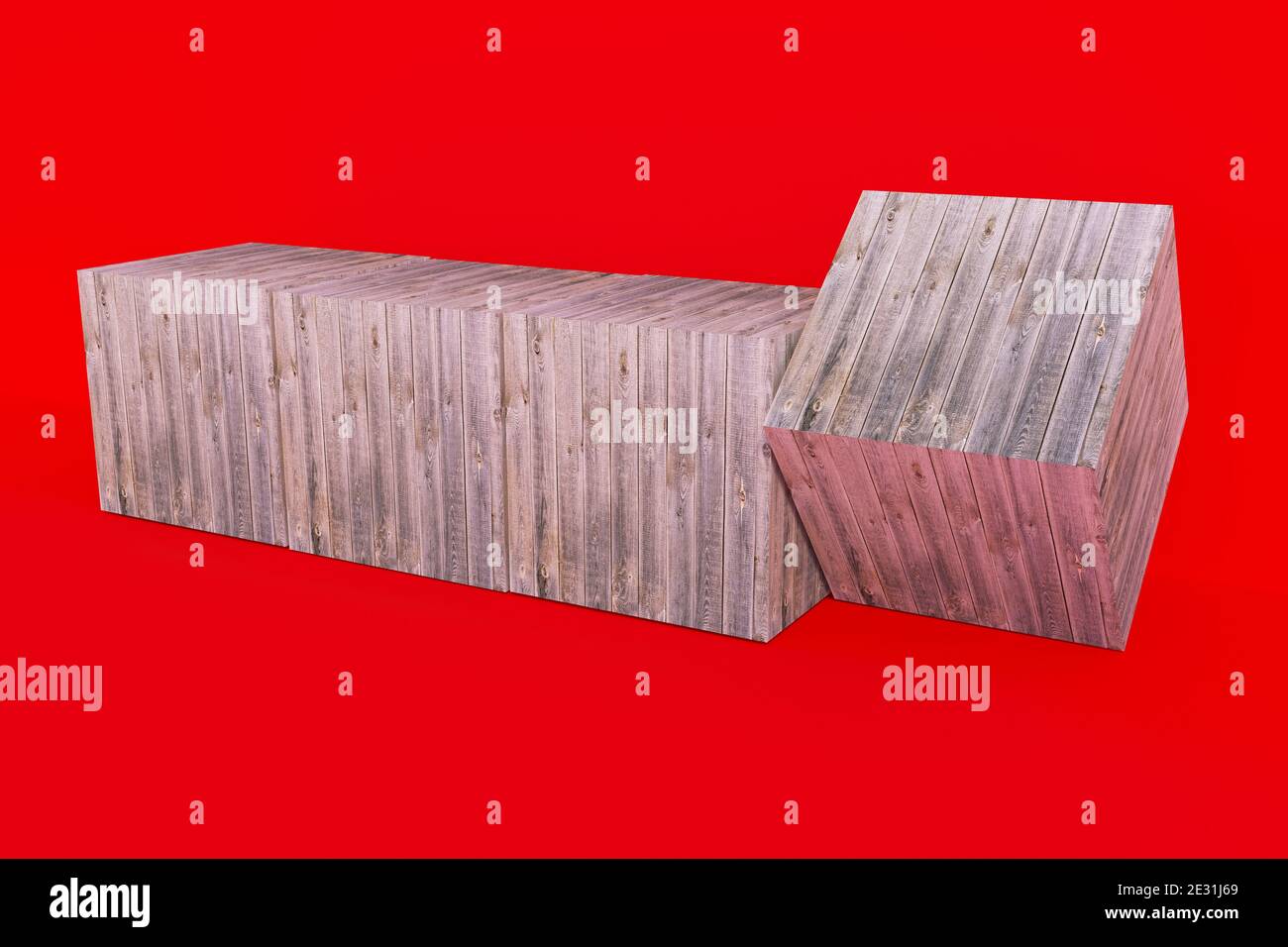 Square geometric shapes on a red background. Rolling over box. 3D ...