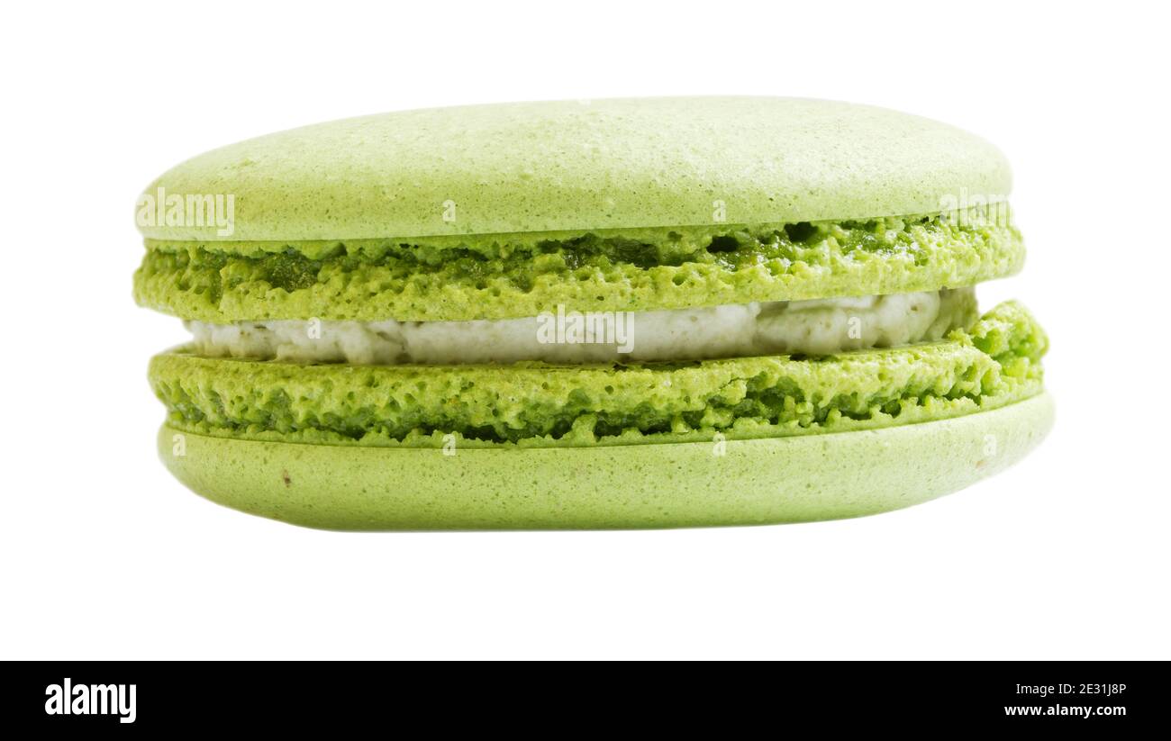Closeup pistachio macaron isolated on white. Front view Stock Photo - Alamy