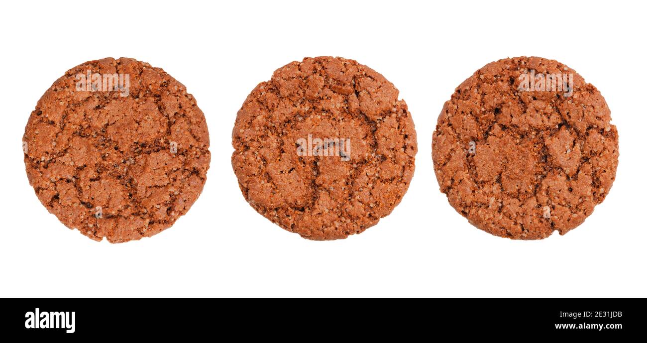 Closeup three chocolate chip cookies isolated on white background Stock ...