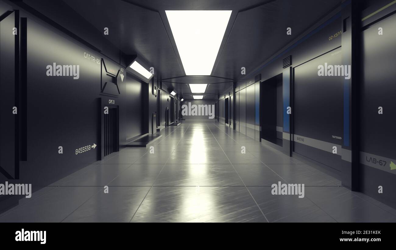 3d render. Futuristic hallway. Concept of modern architecture and ...