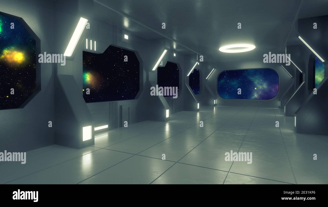 3d render. Futuristic hallway. Concept of modern architecture and ...