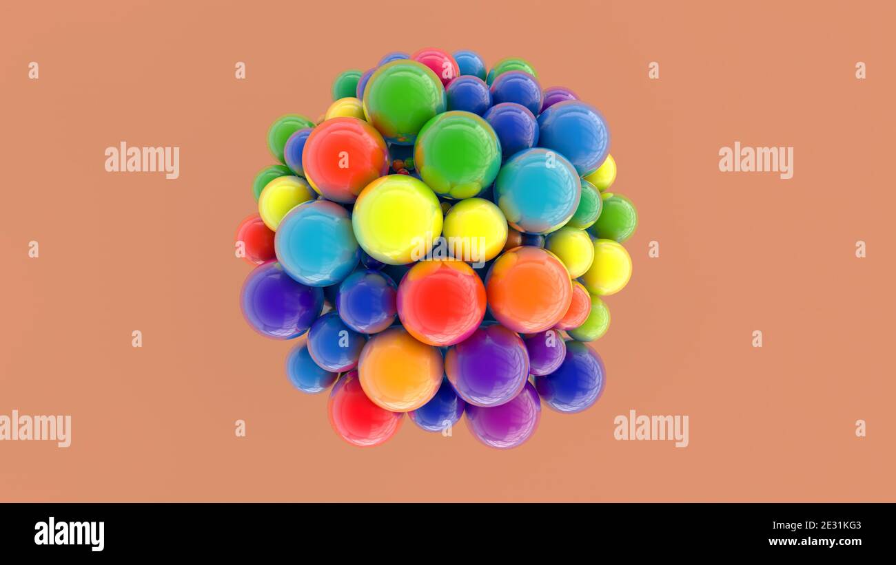 3d render. Abstract of spheres of different colors and sizes Stock ...