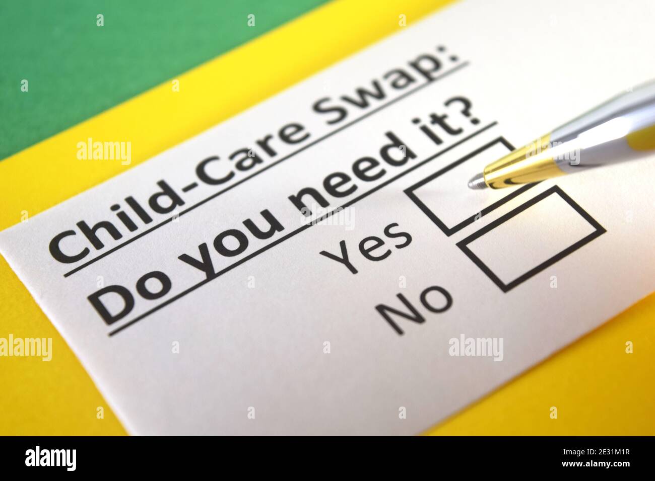 One person is answering question about child care swap Stock Photo - Alamy