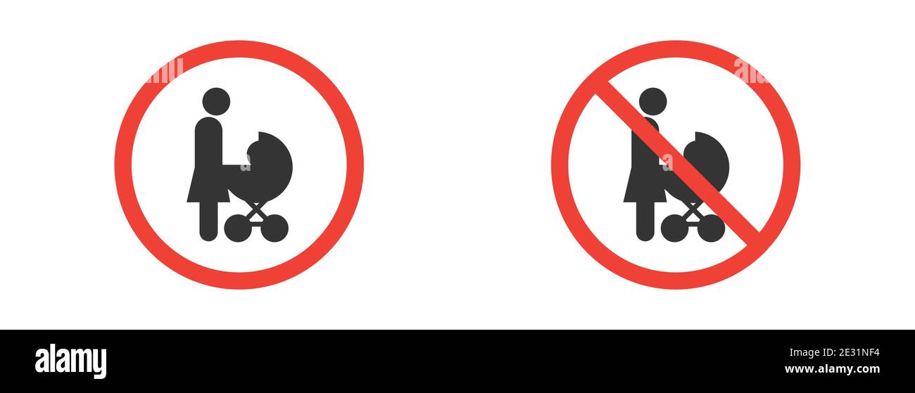 Prohibition sign on white background. No stroller. Vector icon Stock ...