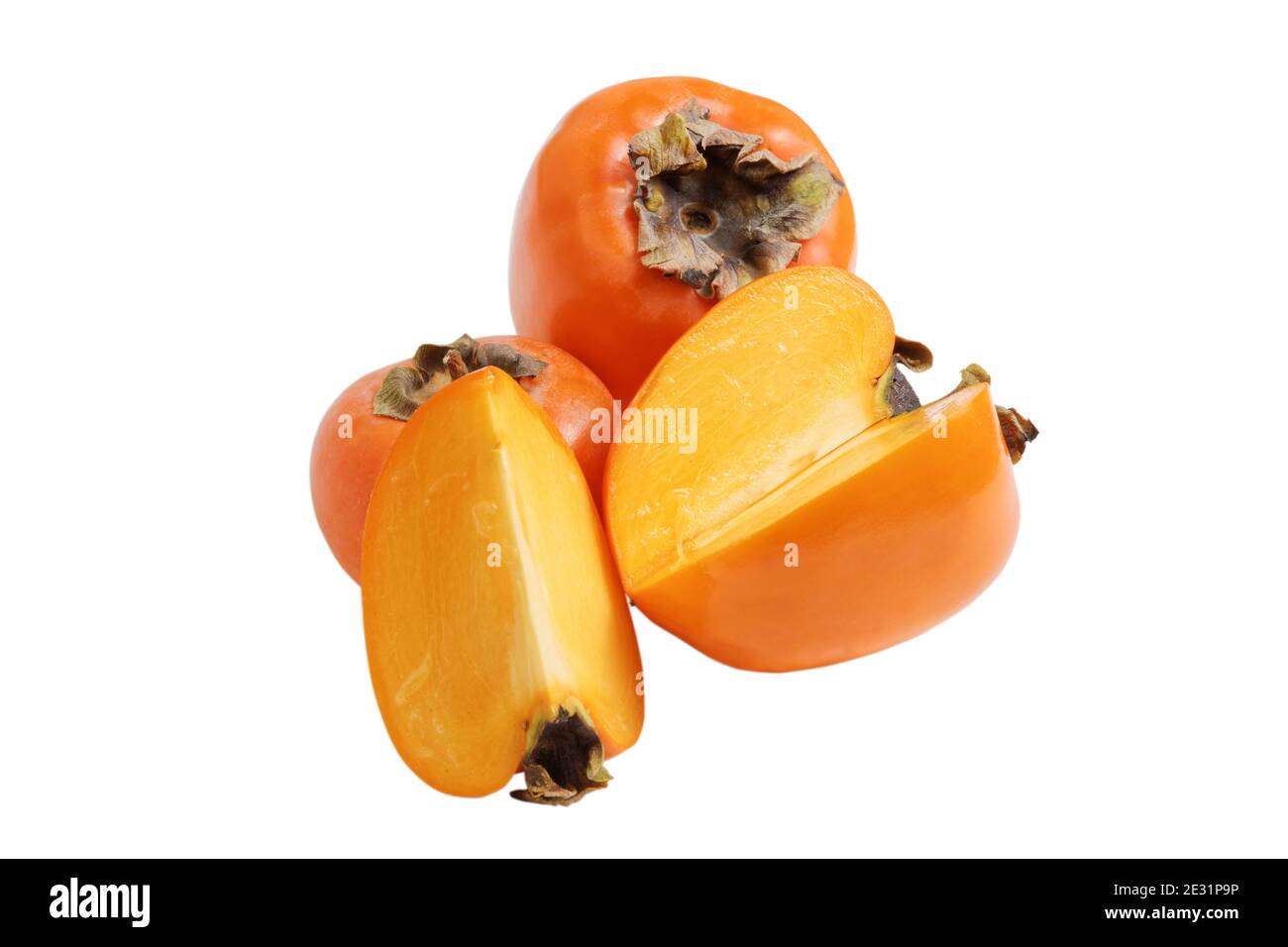 Whole and sliced persimmons isolated on white Stock Photo - Alamy