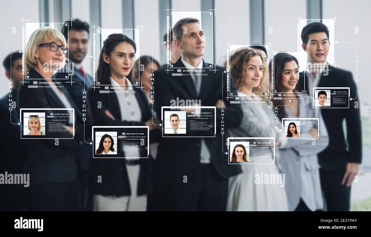 Facial recognition technology scan and detect people face for identification . Future concept ...
