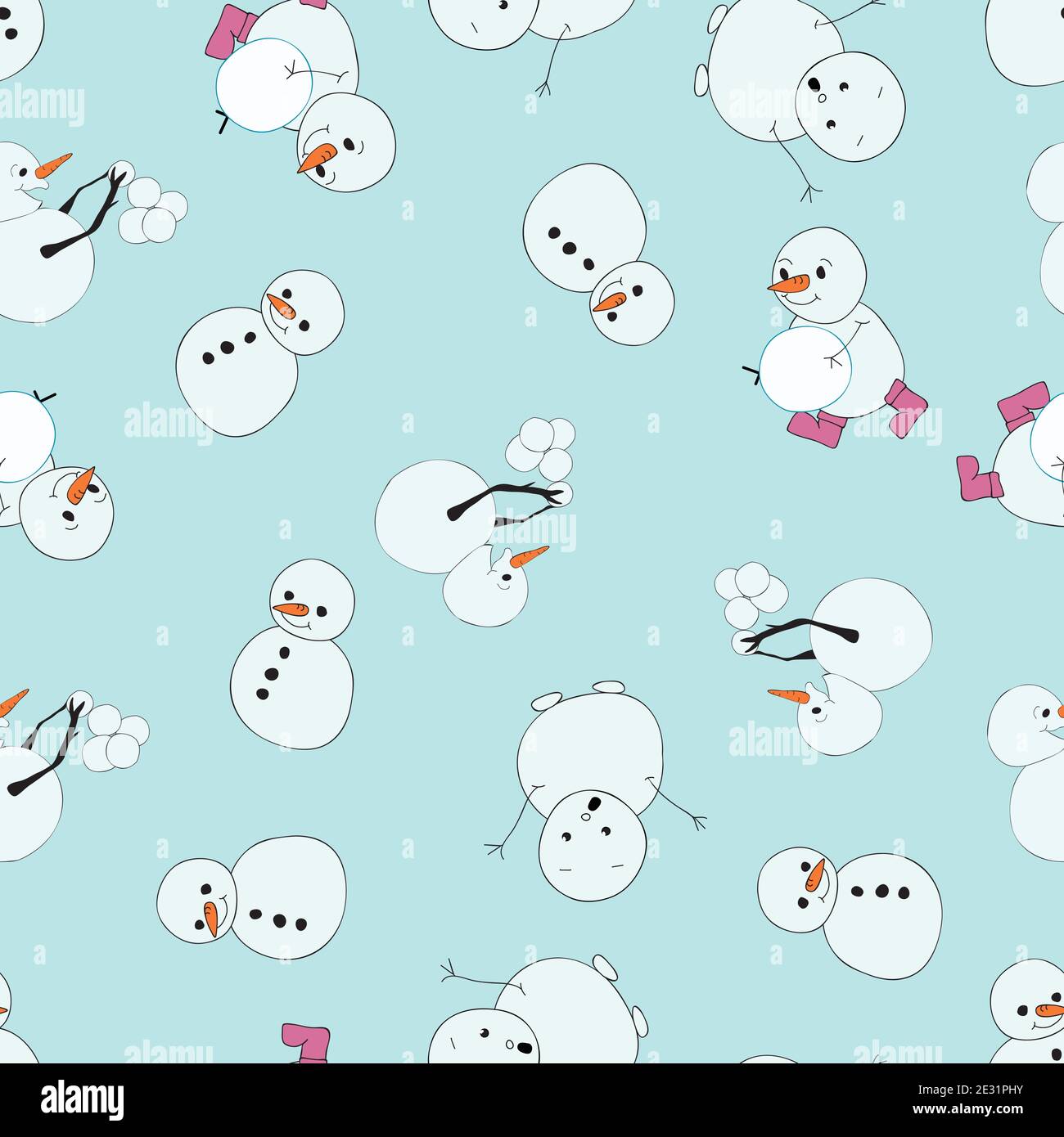 playful snowmen seamless vector repeat pattern design on orange ...
