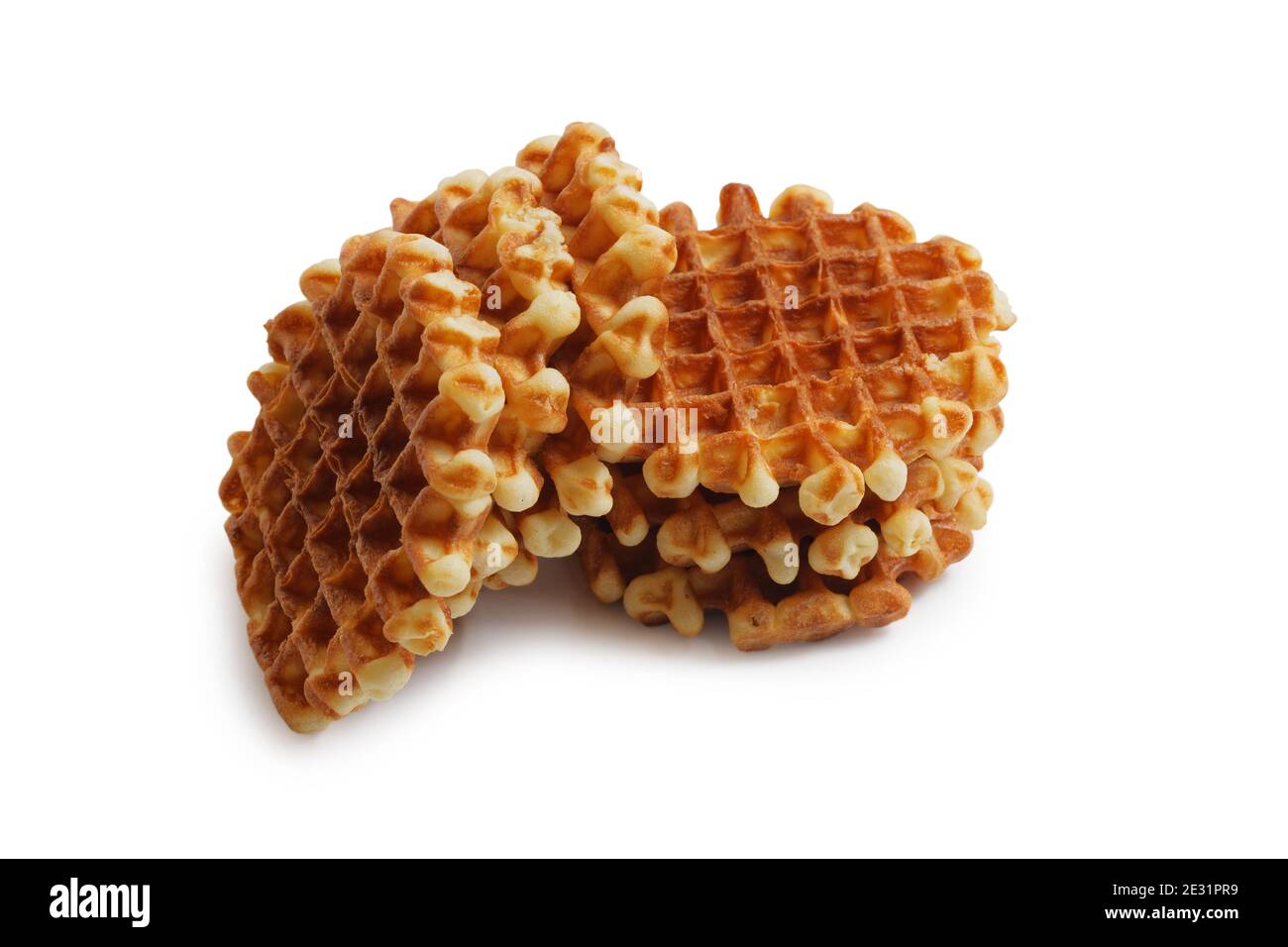 Stack of soft round waffles isolated on white background with shadow ...