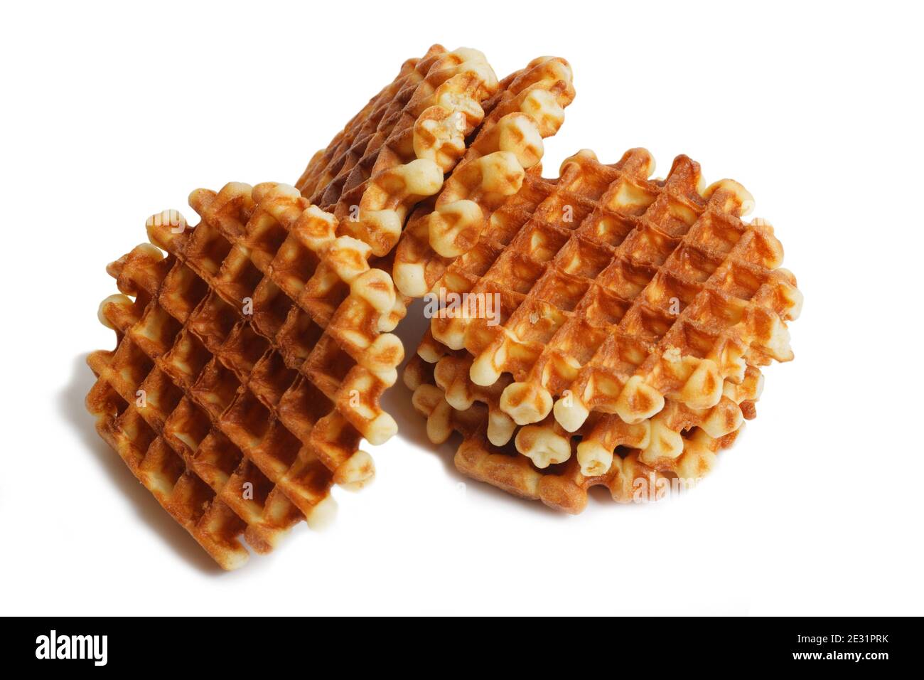 Stack of soft round waffles isolated on white background with shadow ...