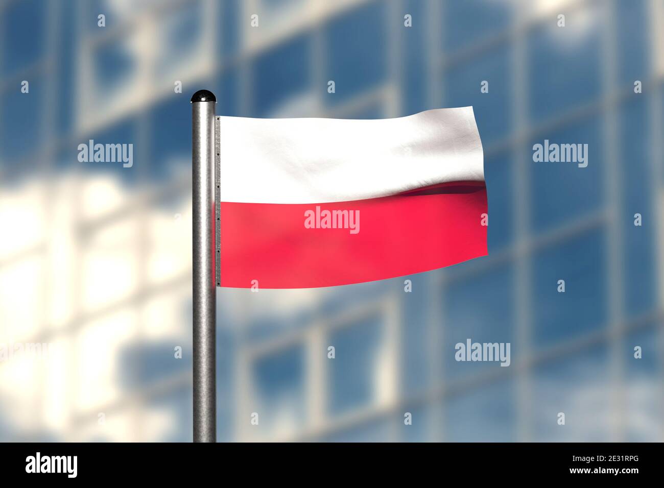 3d render of an flag of Poland, in front of an blurry background, with ...