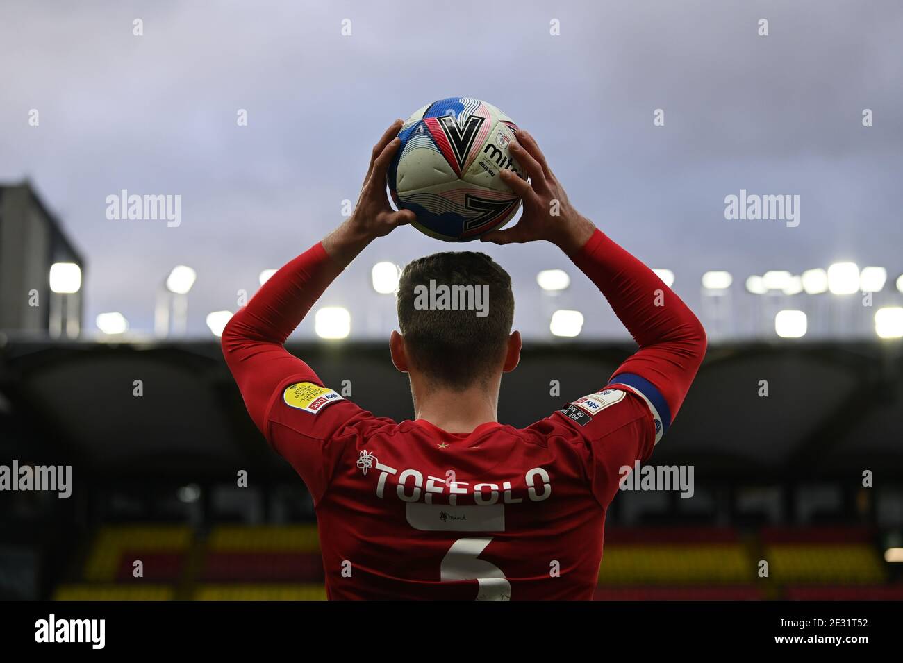 Watford, UK. 16th Jan, 2021. Harry Toffolo of Huddersfield Town during ...