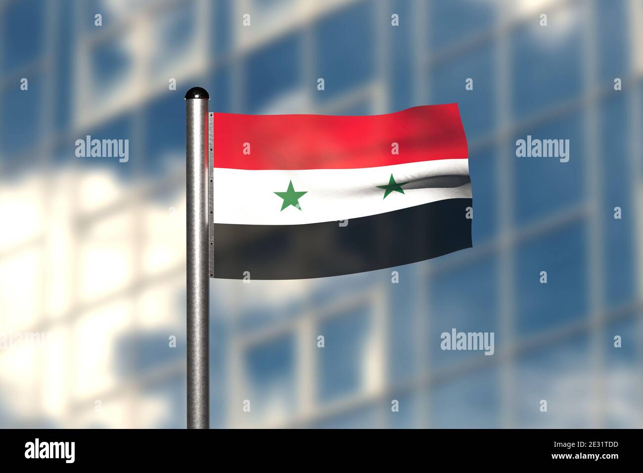 3d render of an flag of Syria, in front of an blurry background, with a ...