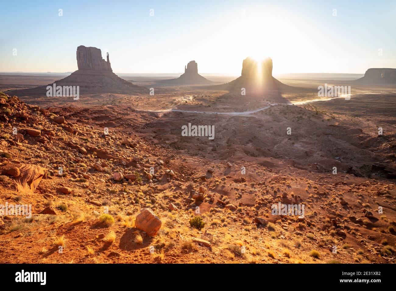 The West Mitten, East Mitten and Merrick Butte rock formations and road ...