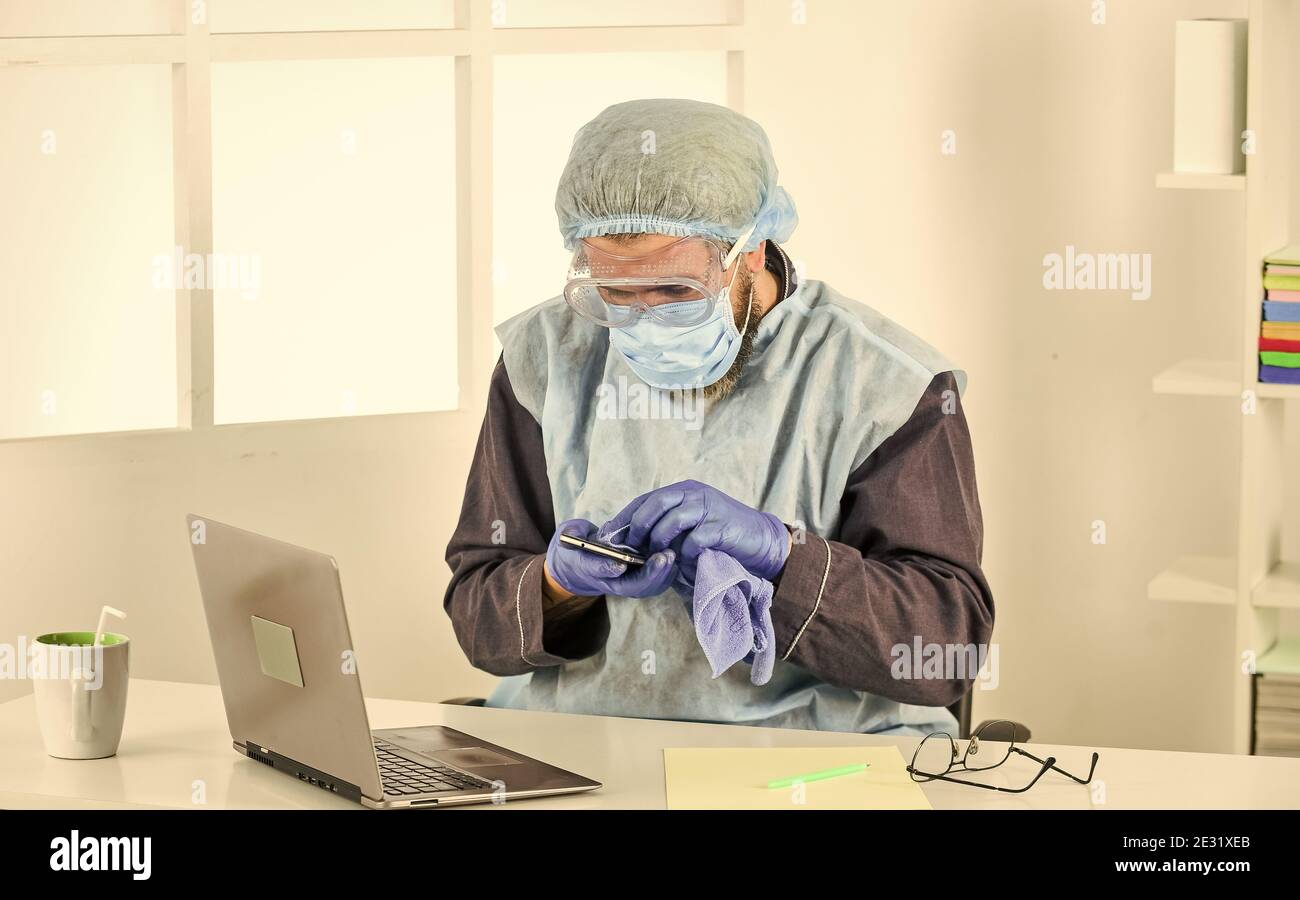 Cleaning and Disinfection. Risk being exposed coronavirus. Worker ...