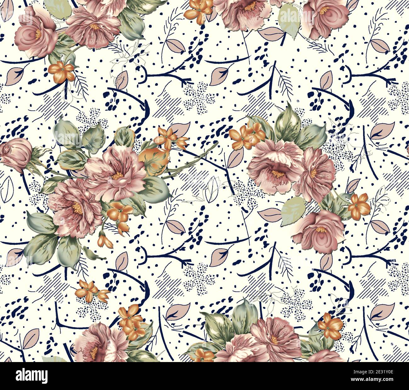 Seamless textile flower design hi-res stock photography and images - Alamy