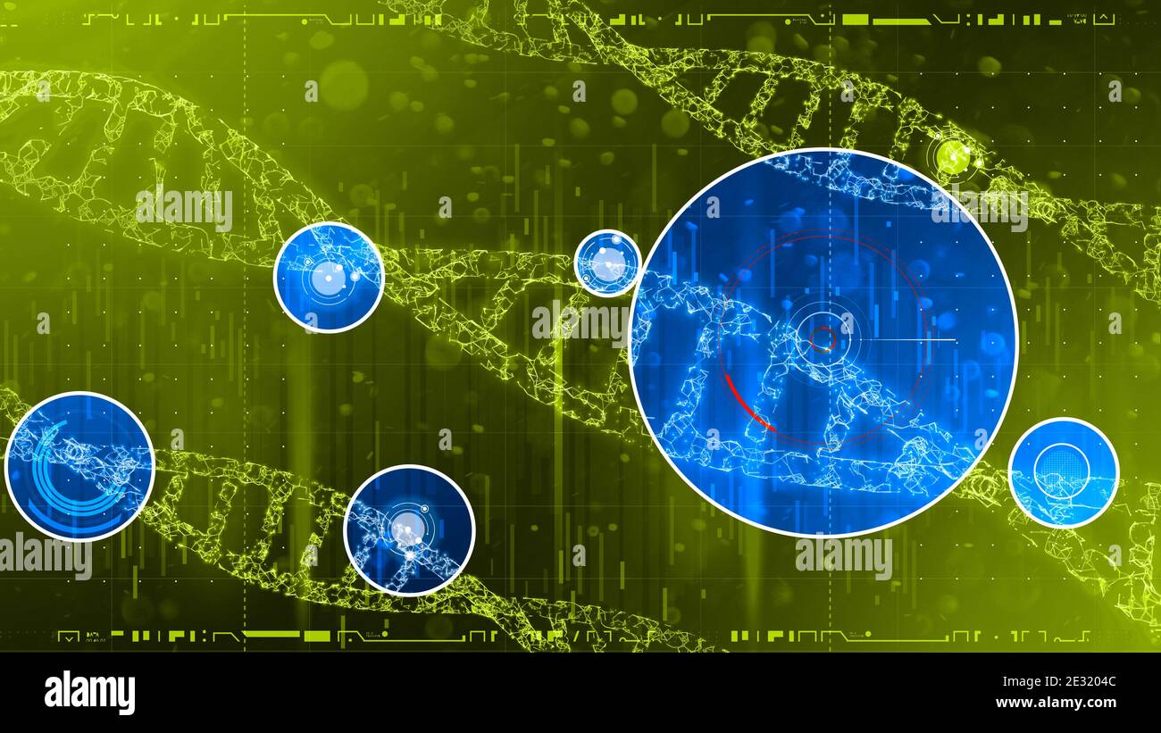 Dna helix, computer analysis and testing. Genetic instructions used for ...