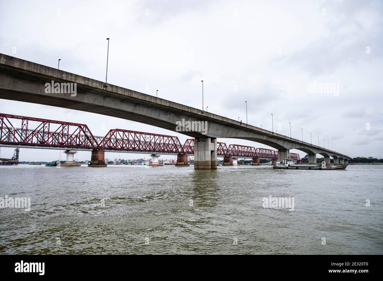 Syed Nazrul Islam Bridge and Bhairab rail way bridges over the Meghna ...