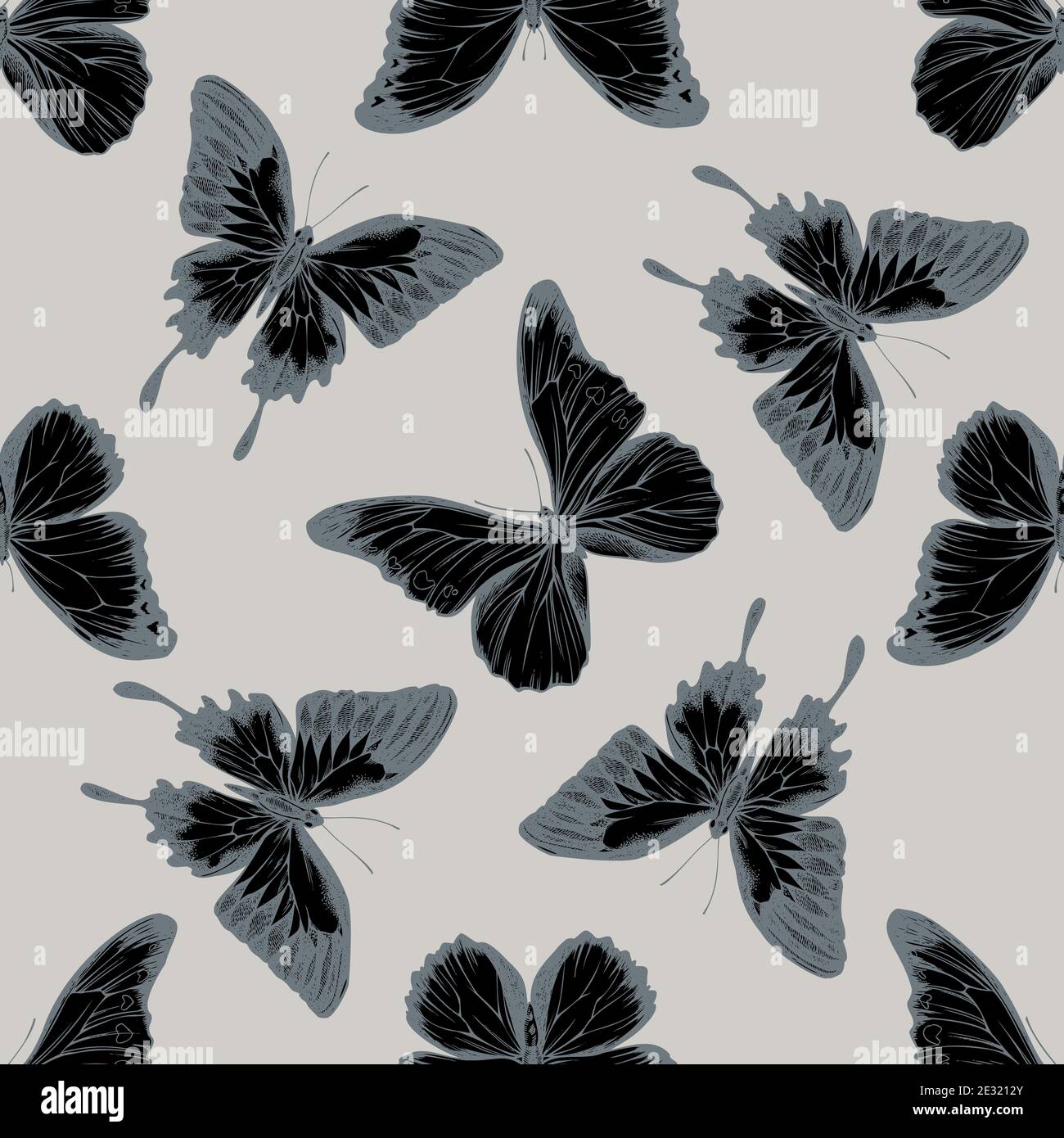 Seamless pattern with hand drawn stylized blue emperor, menelaus blue ...