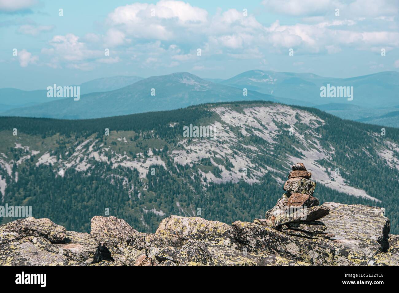 Pile of rocks, stones markers for orientation in area. Travel through ...