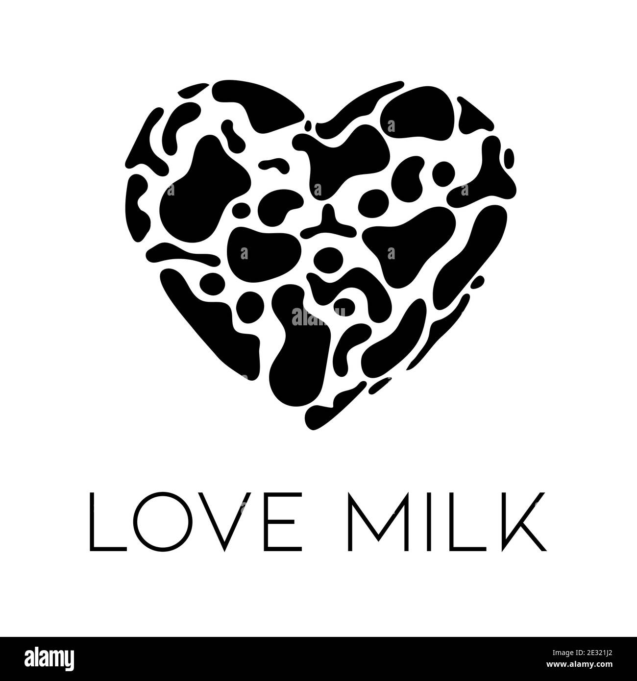 Cow skin in shape of heart. Love milk or milk day. Dairy products print ...