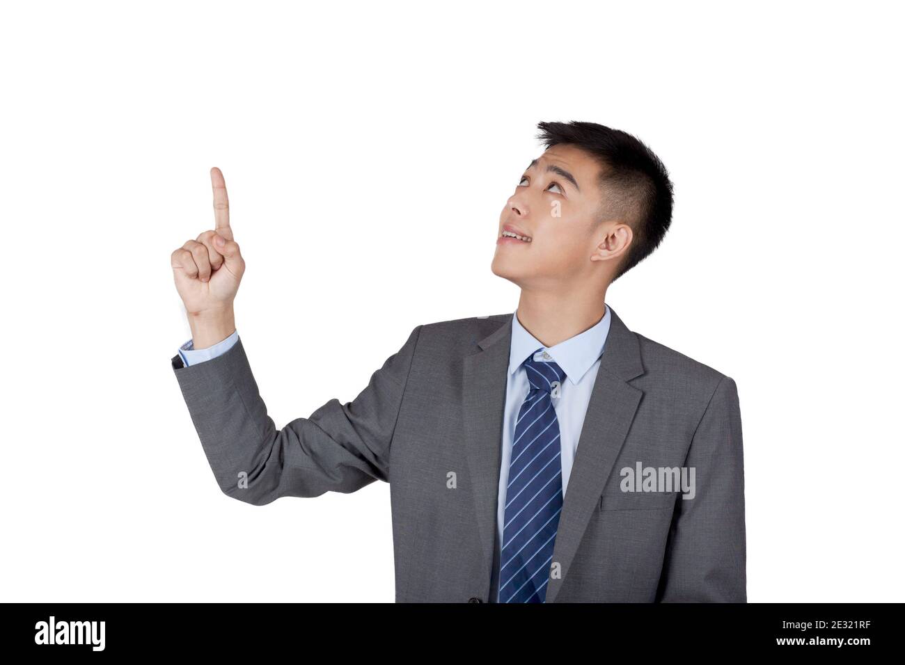 Pointing smiling standing looking away authority hi-res stock ...