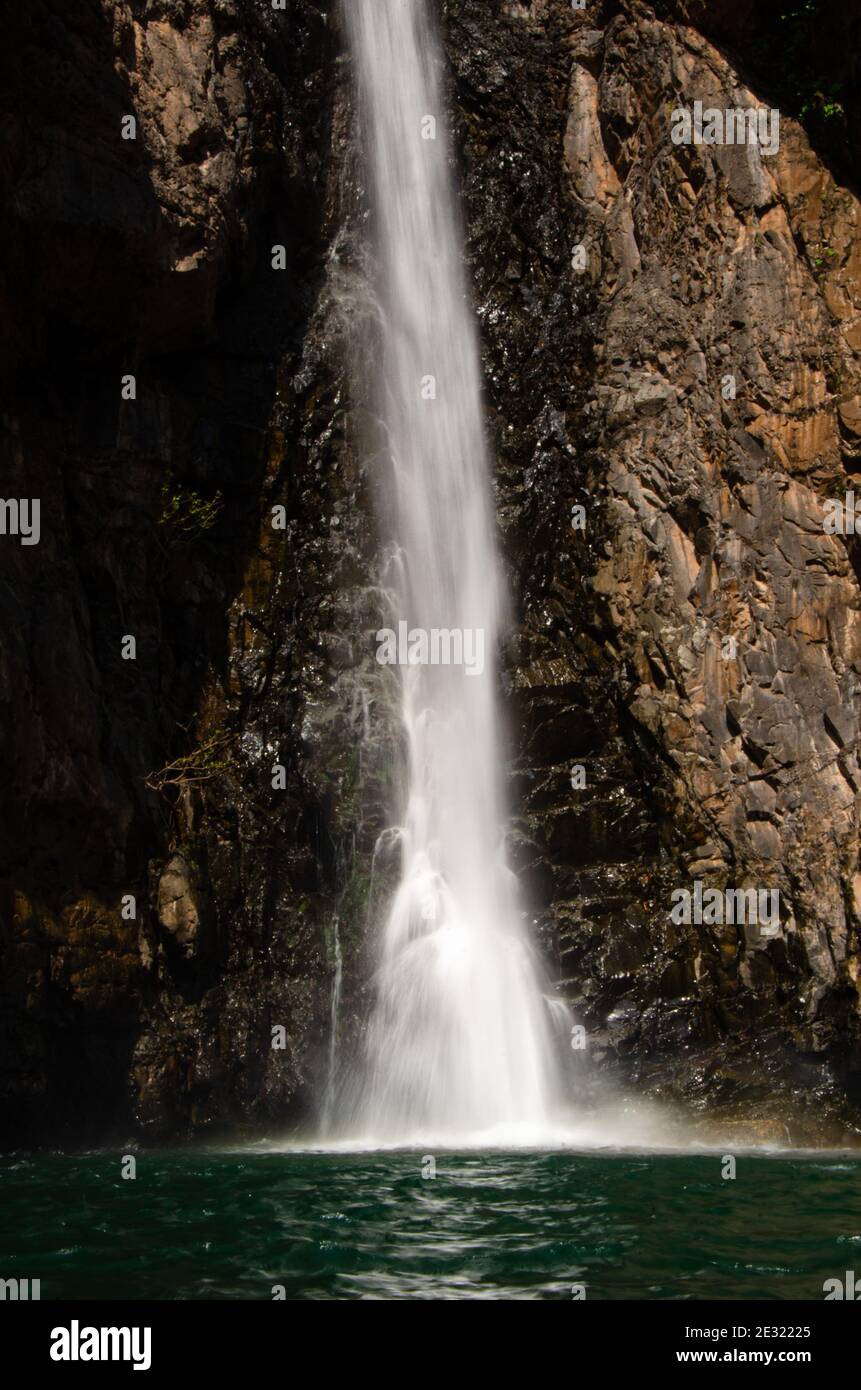 Lower part of the Vazra Sakla Waterfall splashing over rocks into a ...