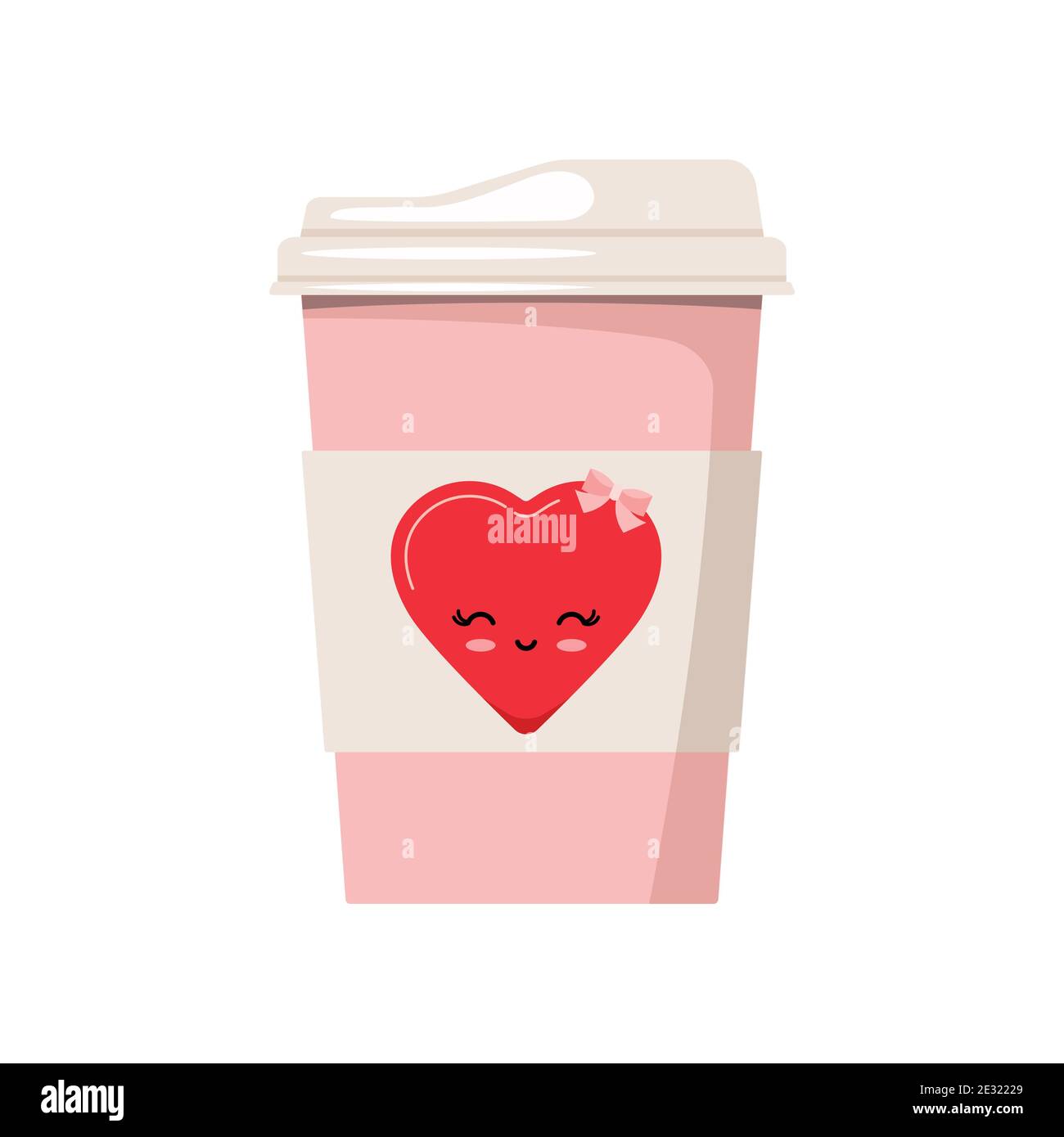 Valentines day coffee or tea paper cup decorated with heart with girl ...