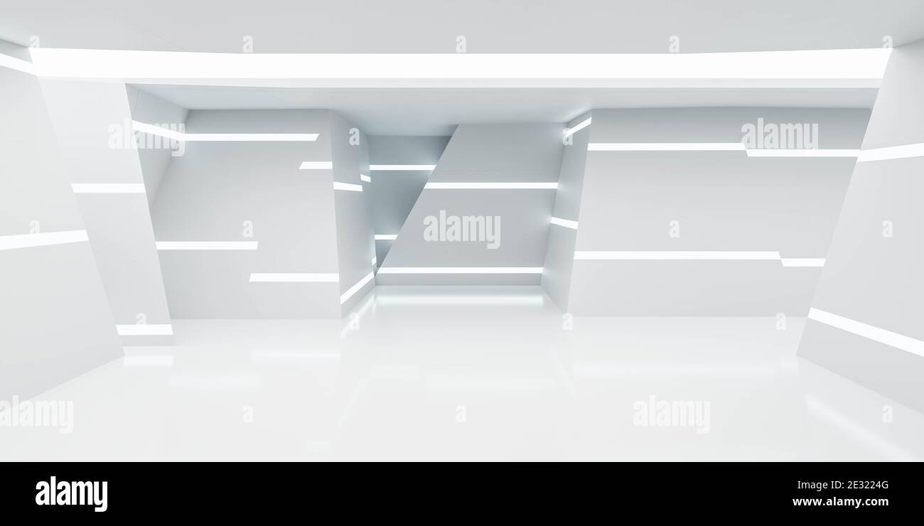 Futuristic white room technology design 3d render illustration Stock ...