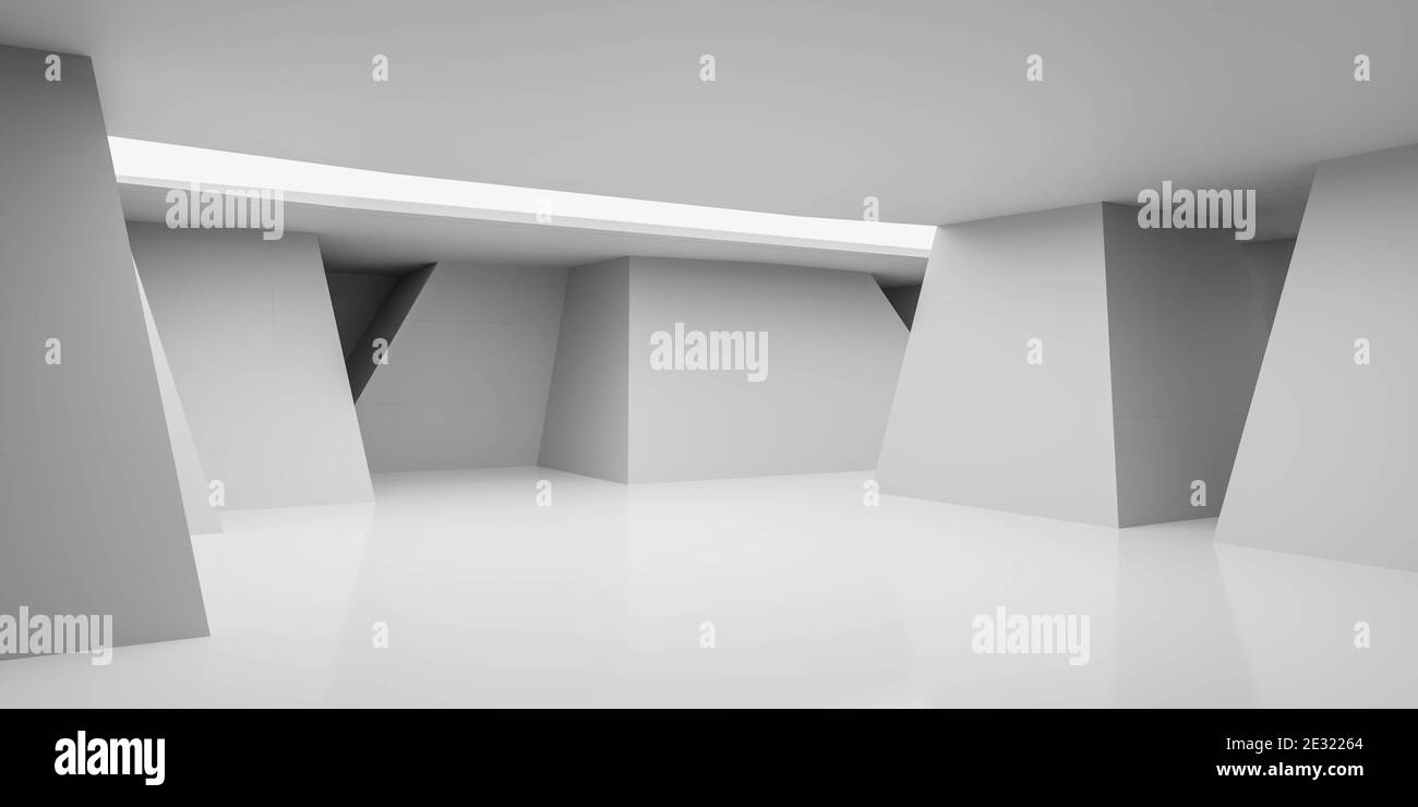 futuristic white abstract room with open ceiling and natural white ...