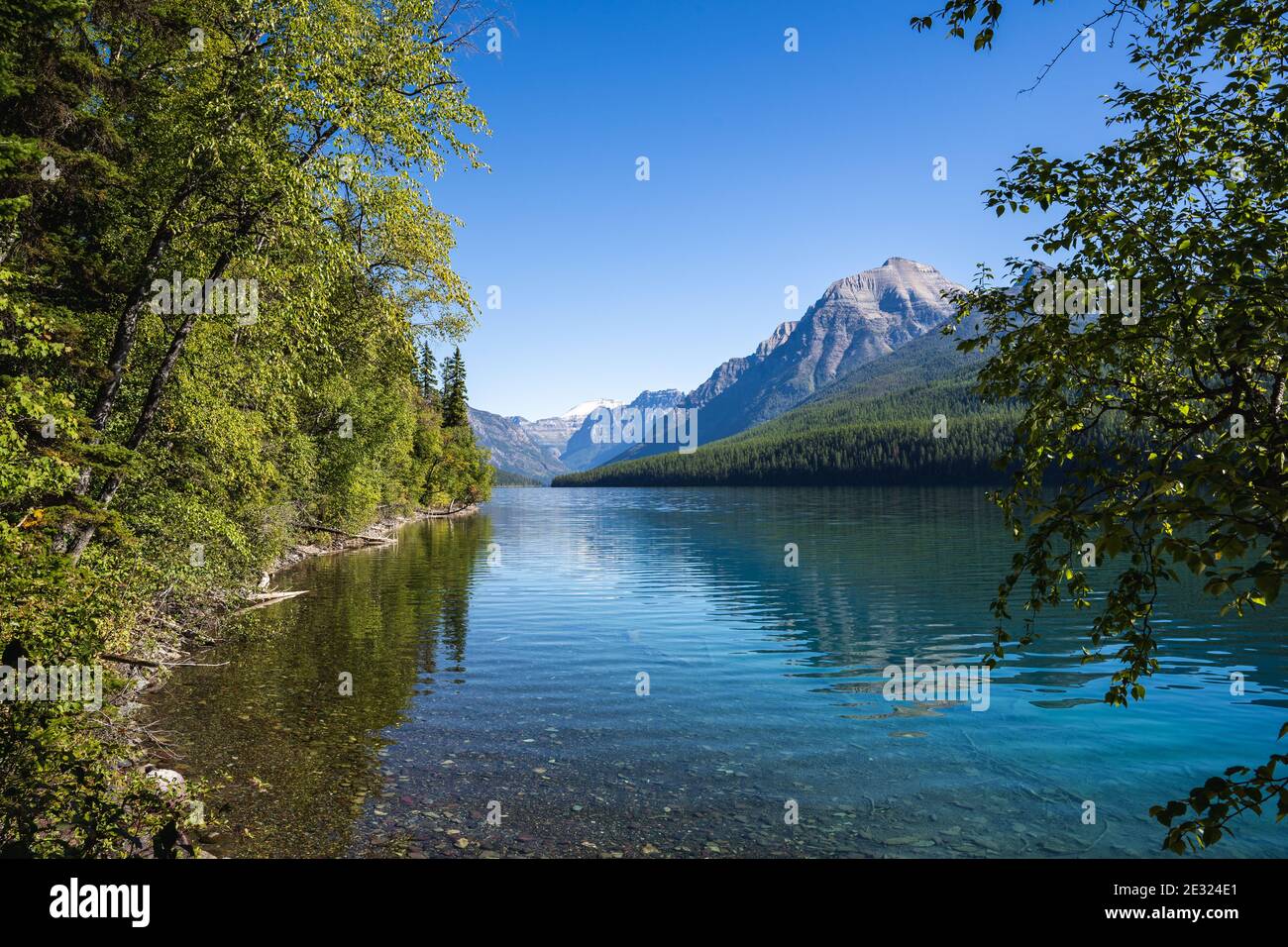 View Across Lake Bowman with Small Waves and a Reflection of Mountains ...