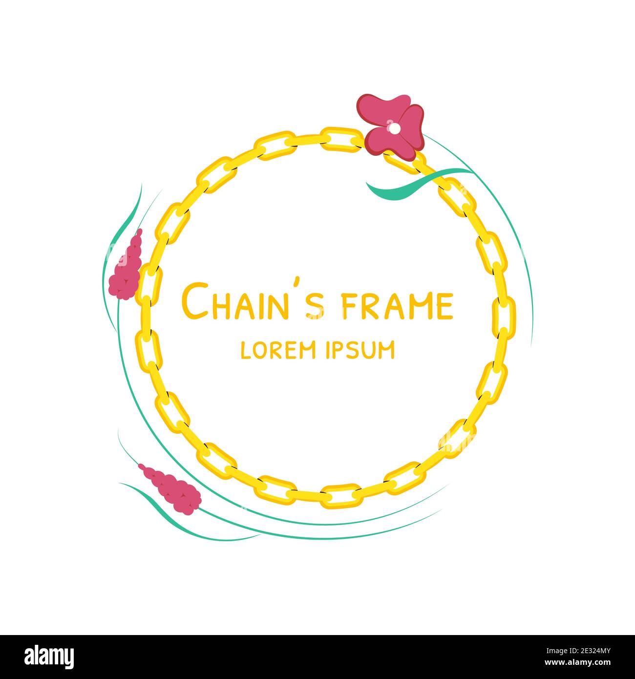 flowers leaves and chain round border frame. Seamless wreath circle ...