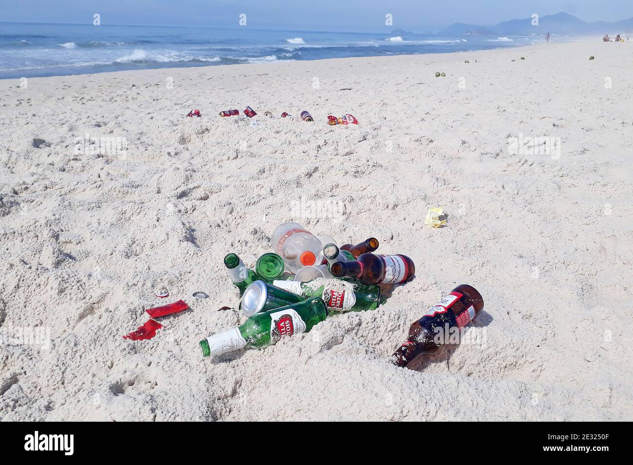 Rio de Janeiro, Brazil, January 12, 2021. Garbage bottles and cans of ...