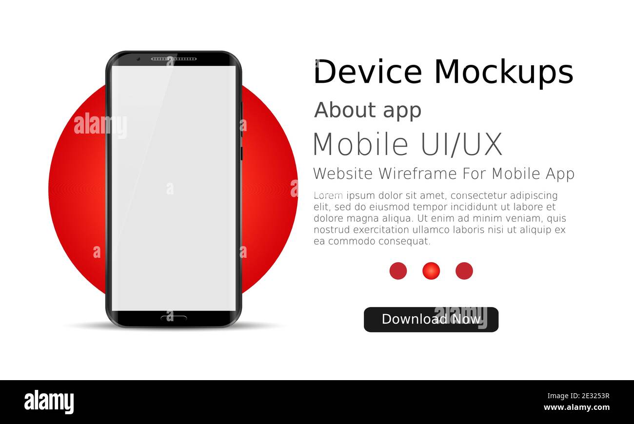 Smartphone blank screen, phone mockup with red circle. Device model ...