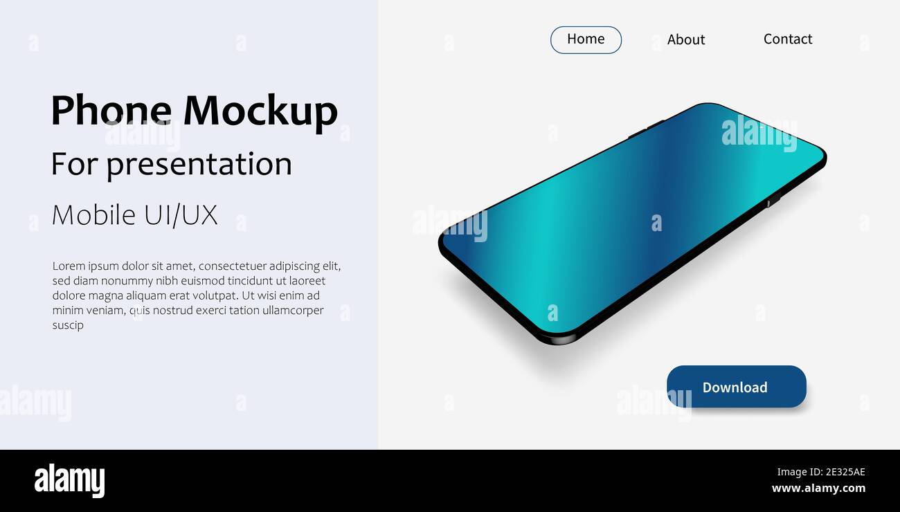 Smartphone mockup for infographic, presentation in rotated position. Phone perspective view. 3D ...