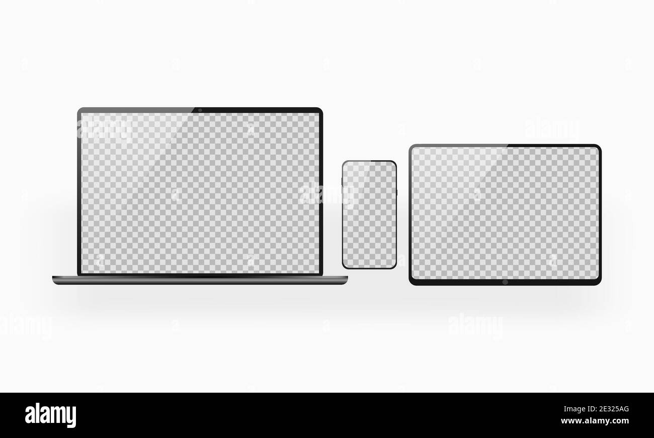 Device mockups. Tablet, phone, laptop with transparent screen. Modern ...