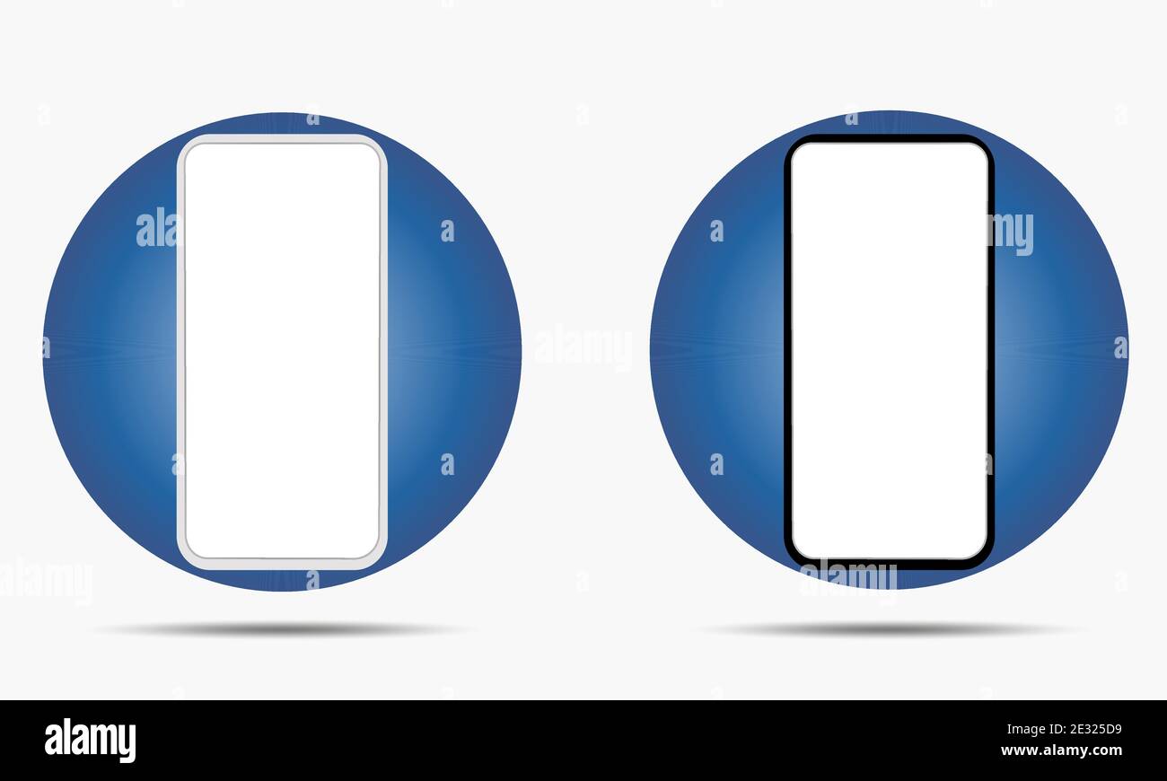 Phone mockup with white and black frame. Smartphone screen on blue ...