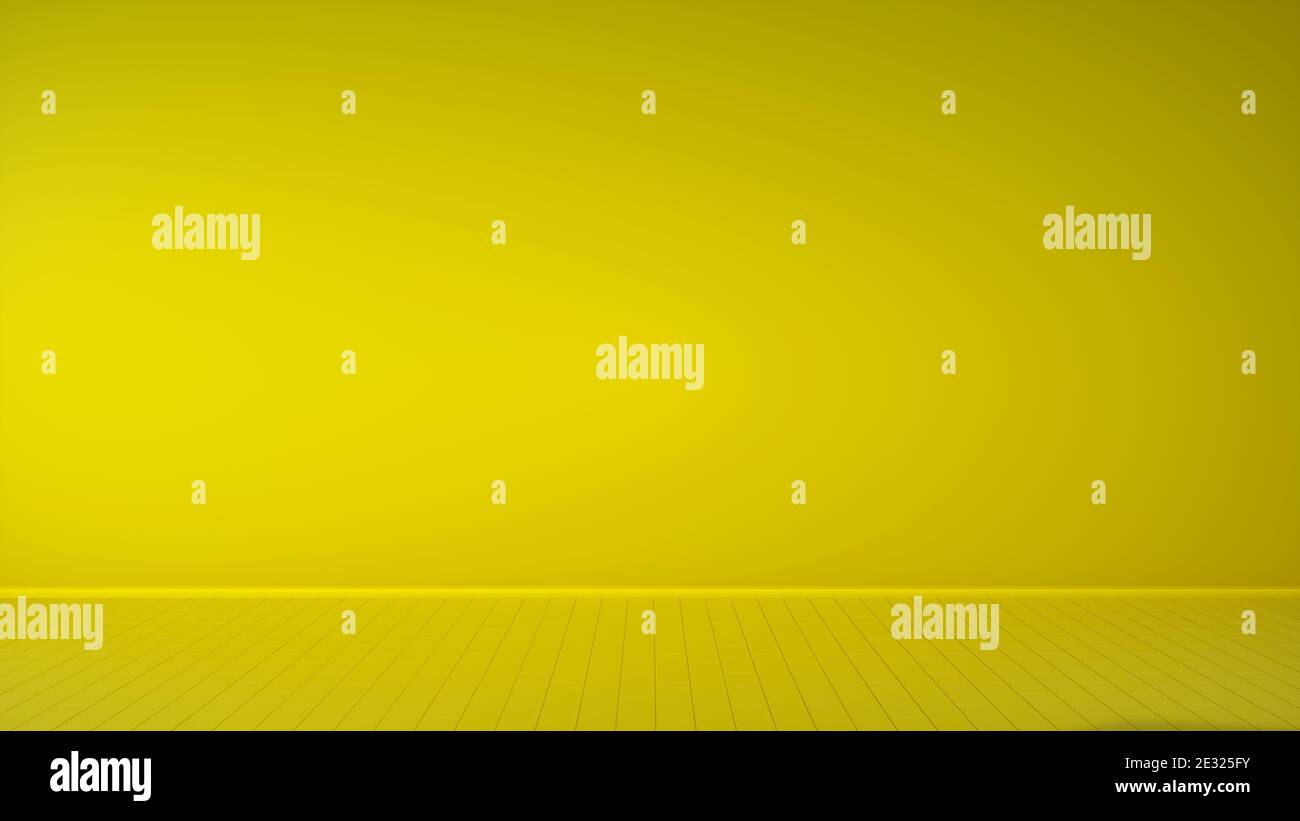Interior of living yellow tone on yellow floor and background. 3d ...
