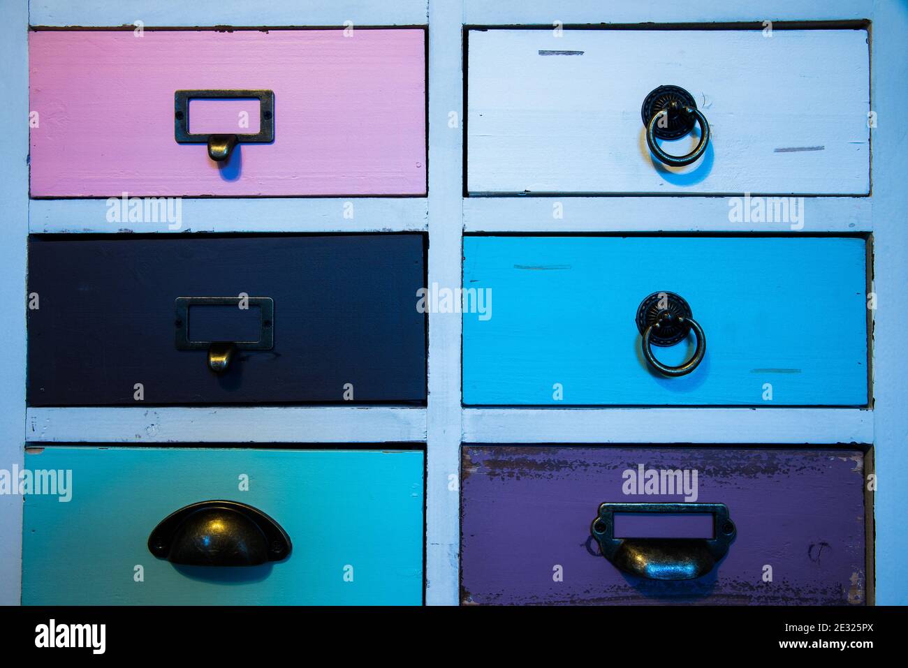 Bright colored drawers in a cabinet, Texture, color and geometric lines ...