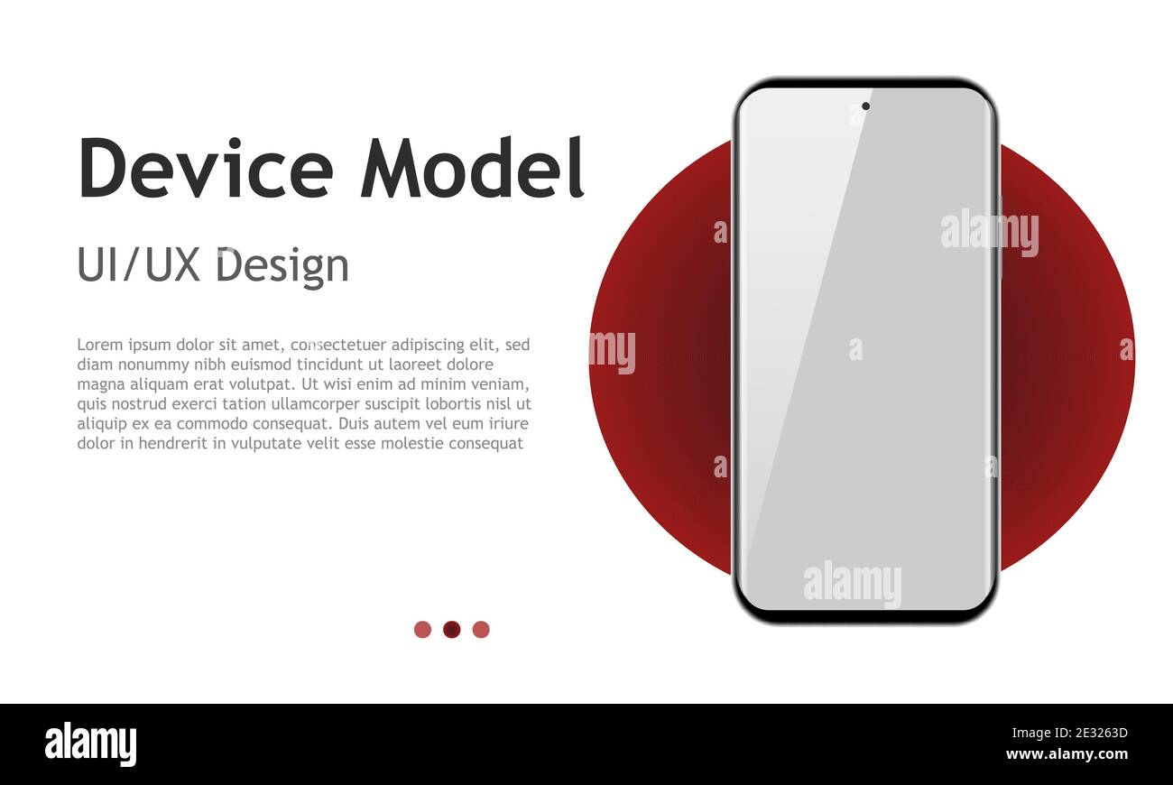 Smartphone blank screen, phone mockup with red circle. Device model ...