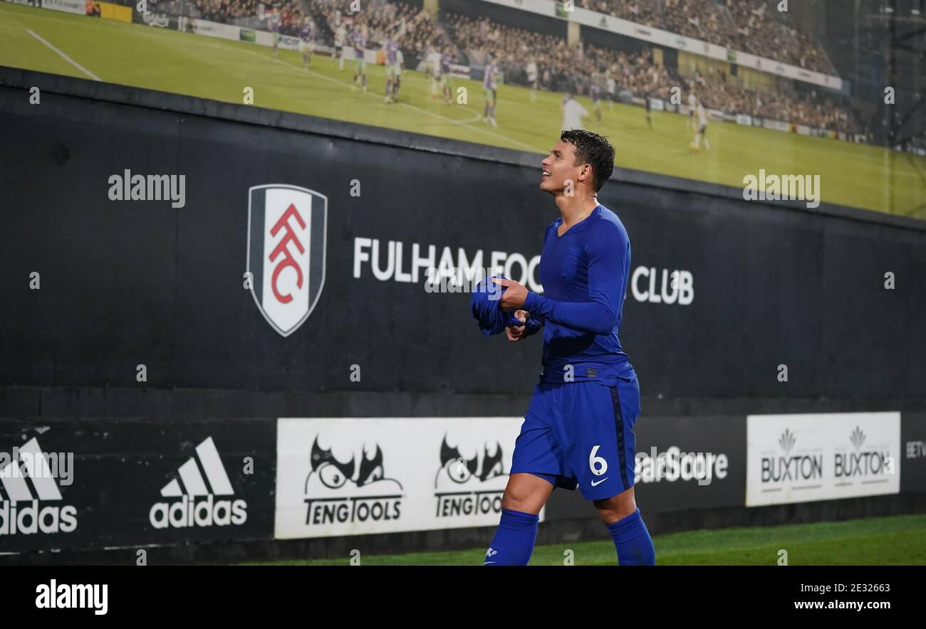 Chelsea's Thiago Silva before throwing his match shirt for a workman ...