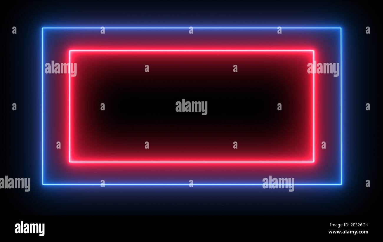 Sign in neon style. Popular abstract rectangle with neon blue red ...
