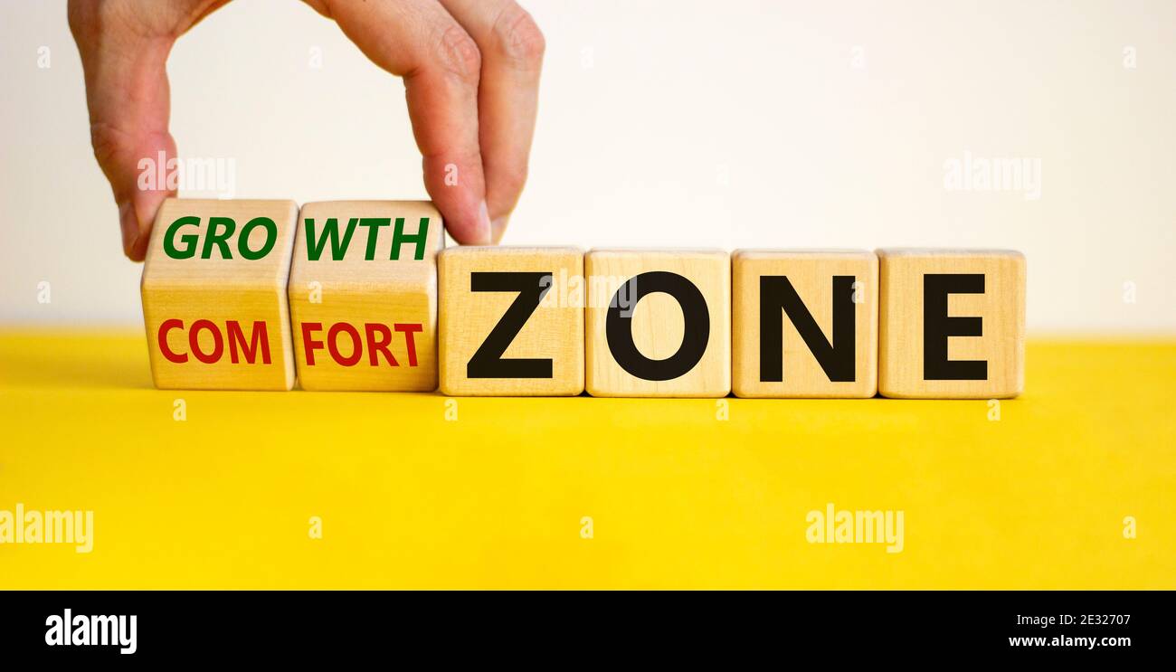 Comfort or growth zone symbol. Hand turns wooden cubes and changes ...