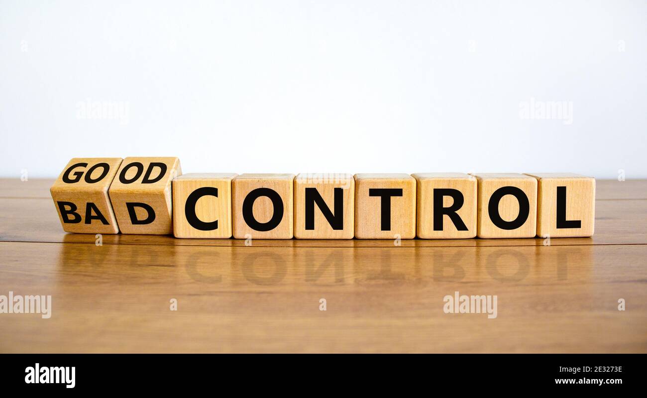 Bad or good control symbol. Turned wooden cubes and changed words 'bad ...