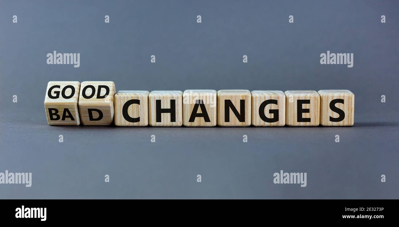 Bad or good changes symbol. Turned wooden cubes and changed words 'bad ...