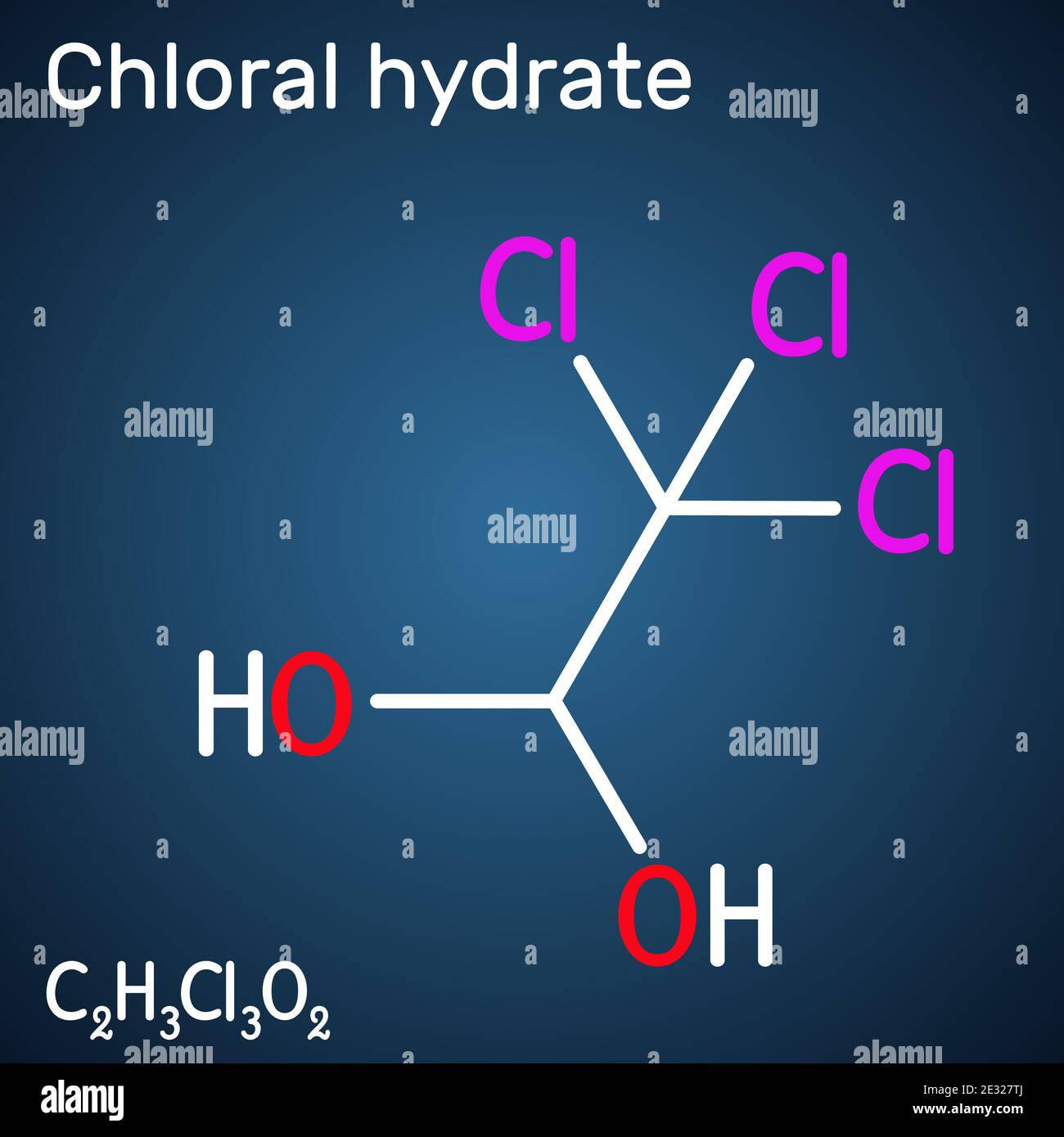 Chloral hydrate. geminal diol, anesthetic molecule. A synthetic ...