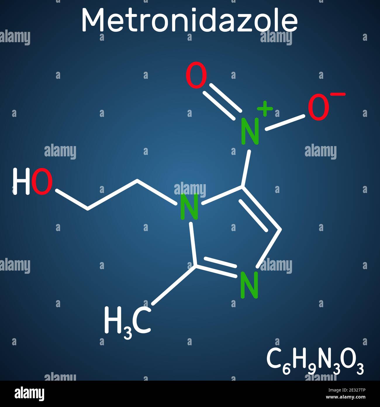 Metronidazole, antiprotozoal medication molecule. It is antibiotic, belonging to the ...